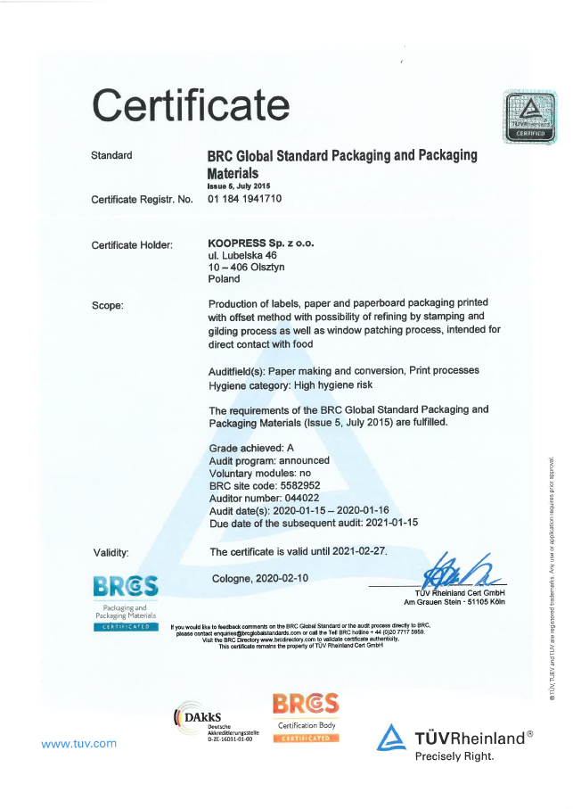 Koopress - Producer of labels and cardboard packaging